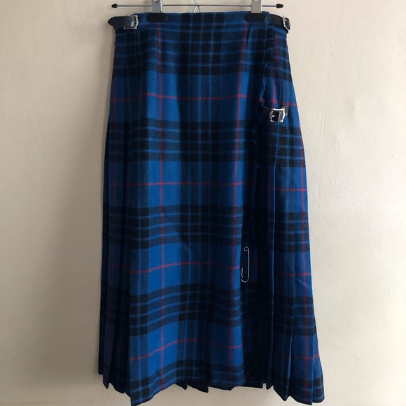 Vintage | Skirts | Vintage Laird Portch Wool Scottish Bright Blue Plaid ...